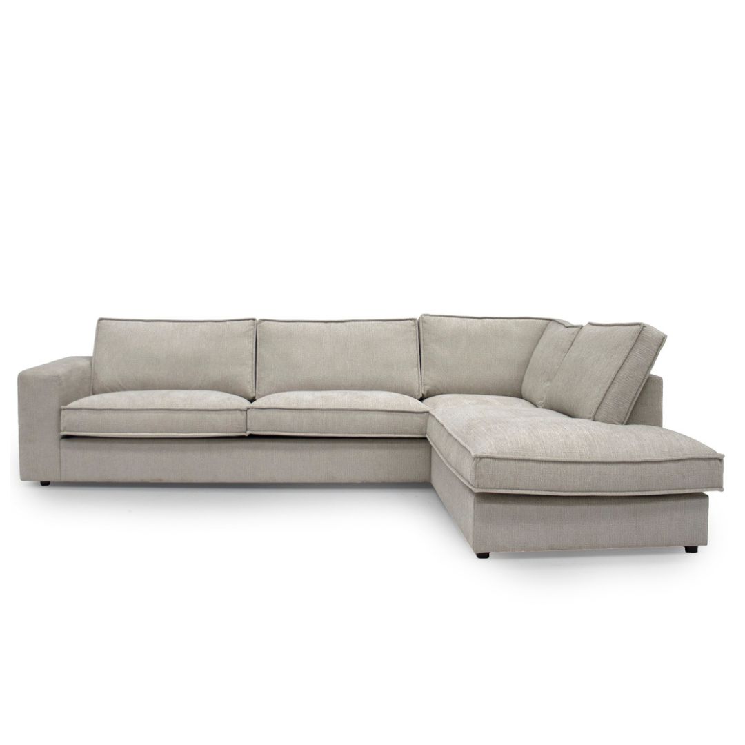 Soffa Grace 3-sits m öppet avslut - Höger - tyg Kansas beige/svarta ben