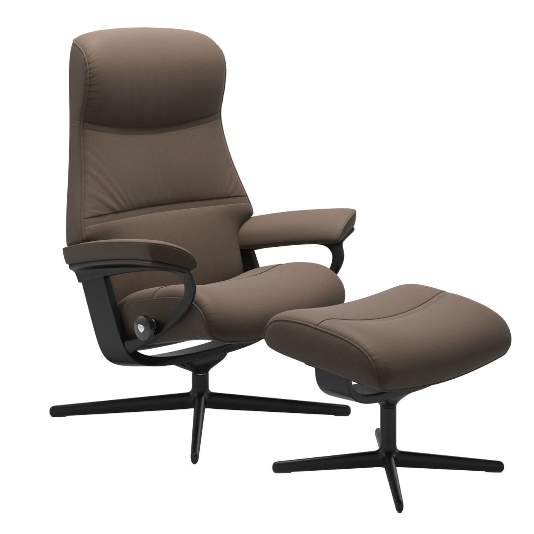 Fåtölj Stressless Philip Cross + pall - läder Batick mole/svartbets